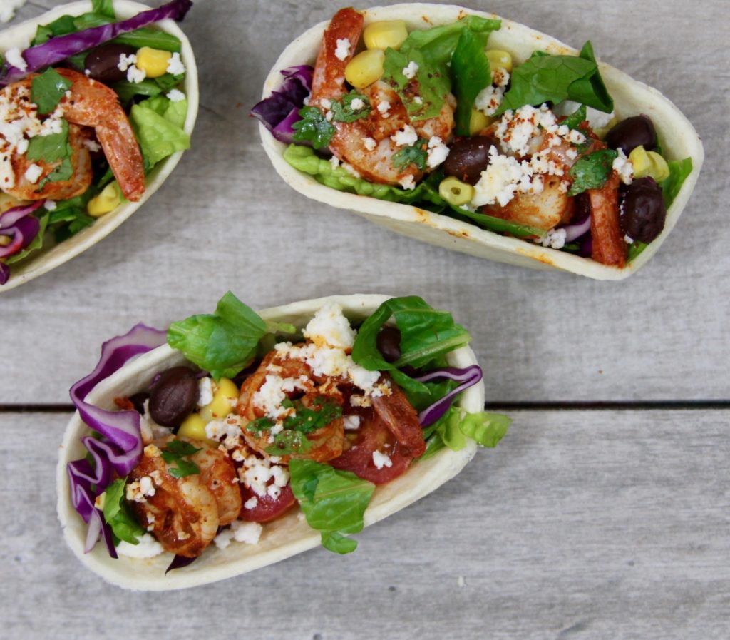 Tailgating Appetizer: Chipotle Shrimp Taco Salad Tortilla Boats