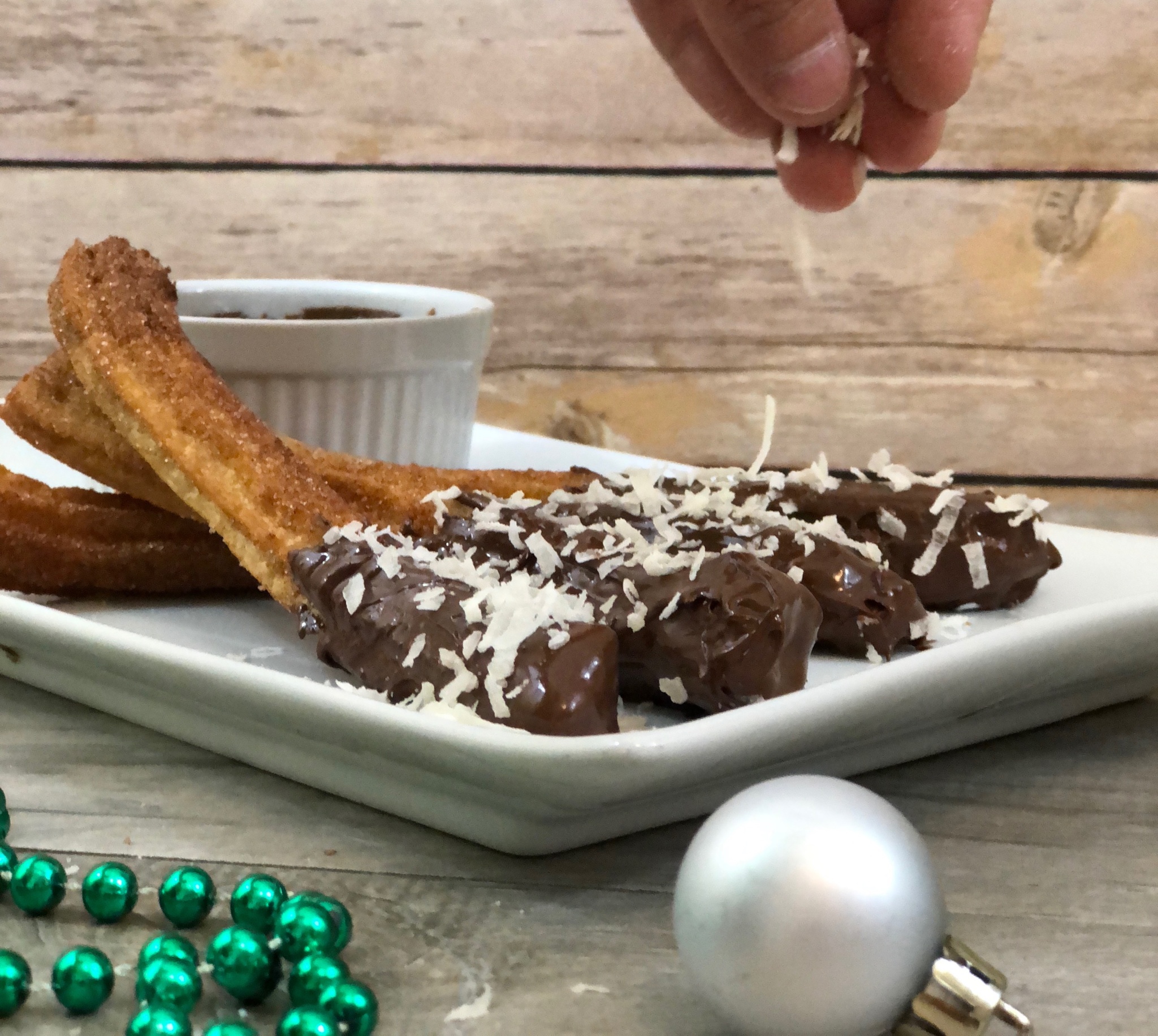 Chocolate Dipped Coconut Churros