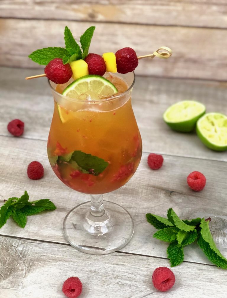 Passion Fruit, Mango, and Raspberry Mojito Mocktail