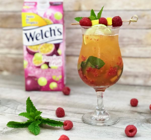 Passion Fruit, Mango, and Raspberry Mojito Mocktail