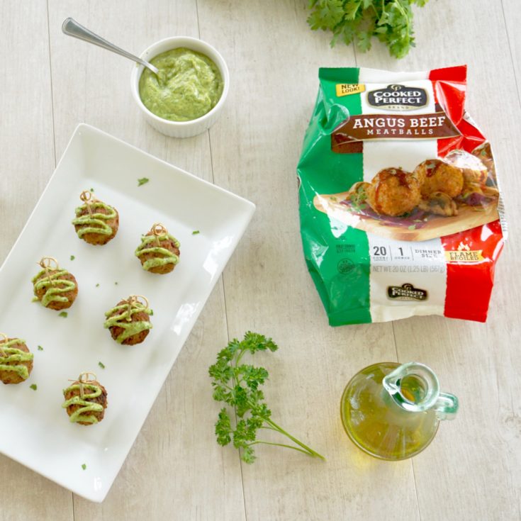 Angus Beef Meatballs with Avocado Chimichurri Sauce
