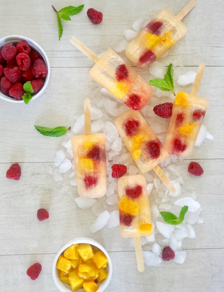 Easy Low-Calorie Orange, Mango and Raspberry Popsicles