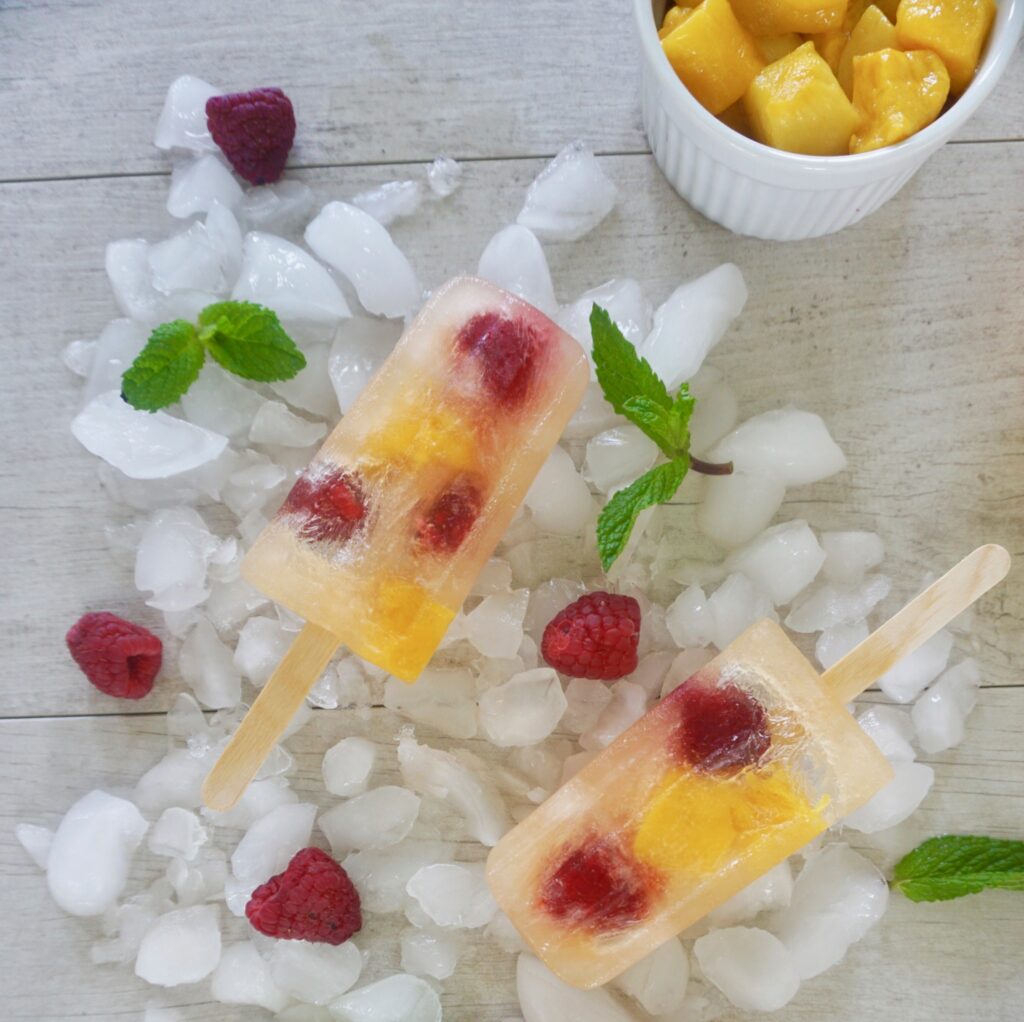 Easy Low-Calorie Orange, Mango and Raspberry Popsicles