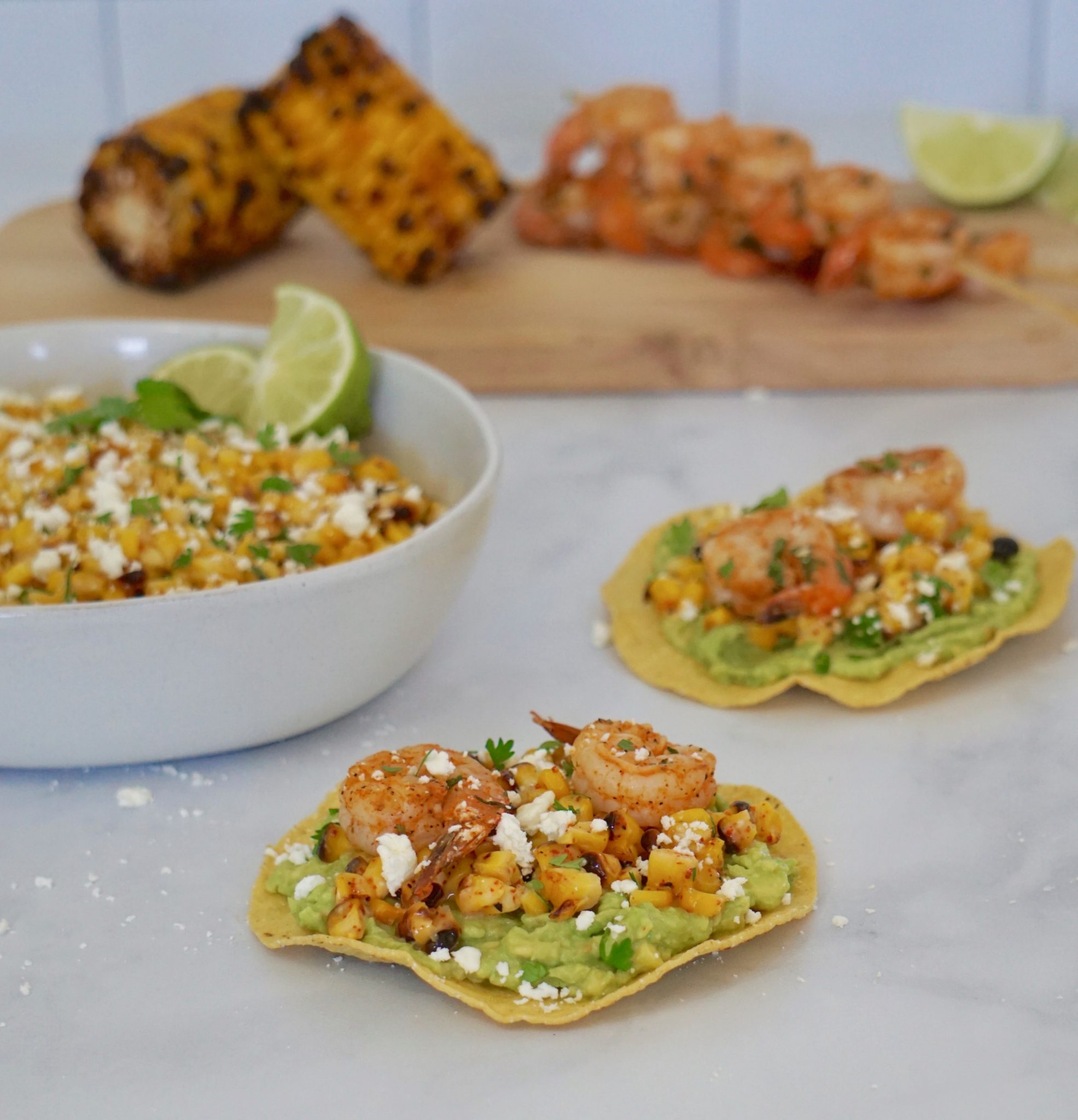 Spicy Shrimp and Esquites Tostadas