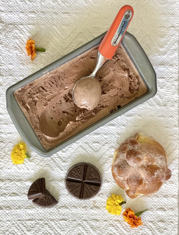Mexican Hot Chocolate Ice Cream Filled Pan de Muerto