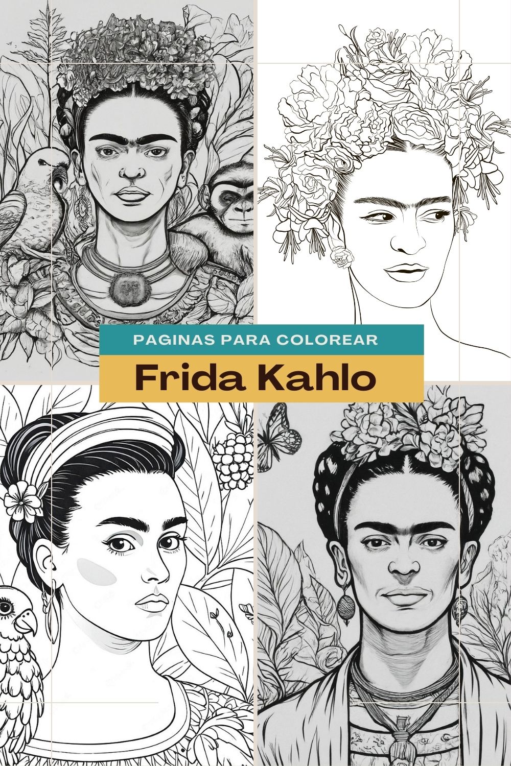 Páginas para Colorear de Frida Kahlo